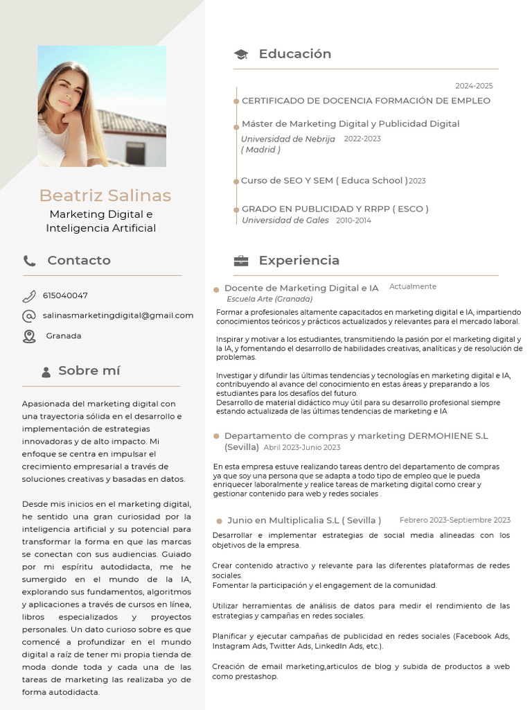 Curriculum Beatriz Actualizado | PDF | Inteligencia artificial | Inteligencia (IA) y semántica