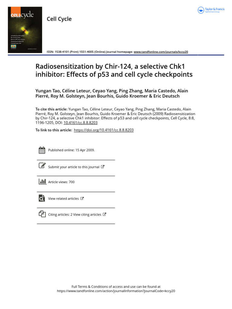 Radiosensitization by Chir-124 A Selective Chk1 Inhibitor Effects of ...