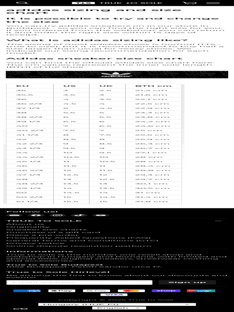 Adidas Shoe Sizing and Size Chart - True To Sole | PDF | Consumer Goods ...
