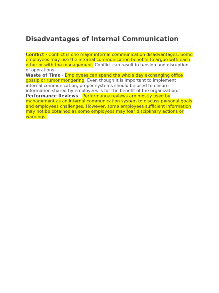 Disadvantages of Internal Communication | PDF