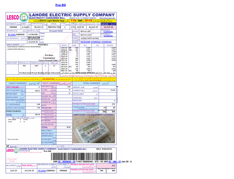 Lesco - Web Bill | PDF
