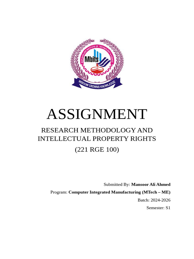 Rm&Ipr 221 Rge 100 Assignment Cim s1 Mansoor Ali | PDF | 3 D Printing | Adhesion