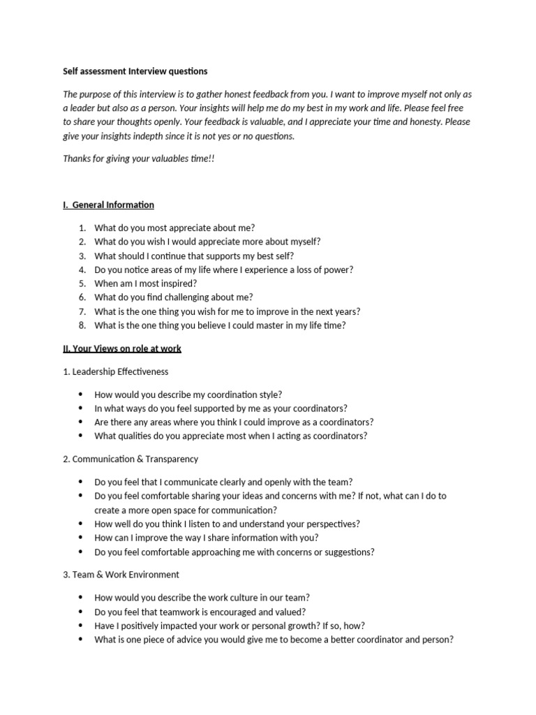 Self Assessment Interview Questions | PDF | Motivation | Motivational