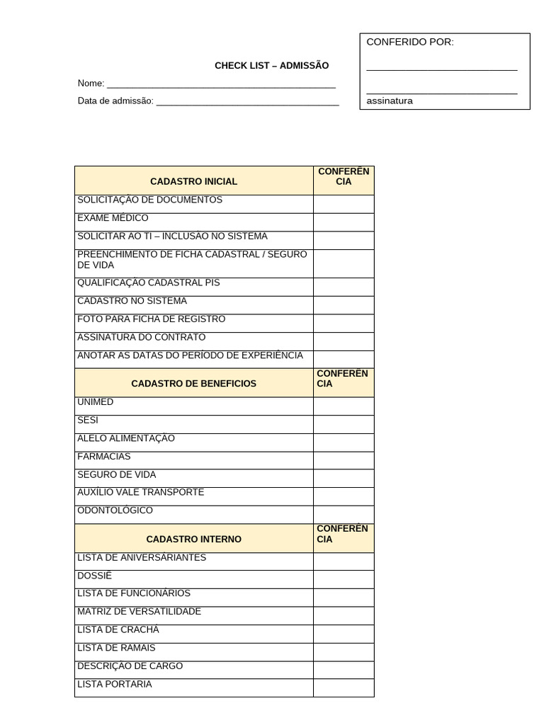 Check List de Admissão | PDF