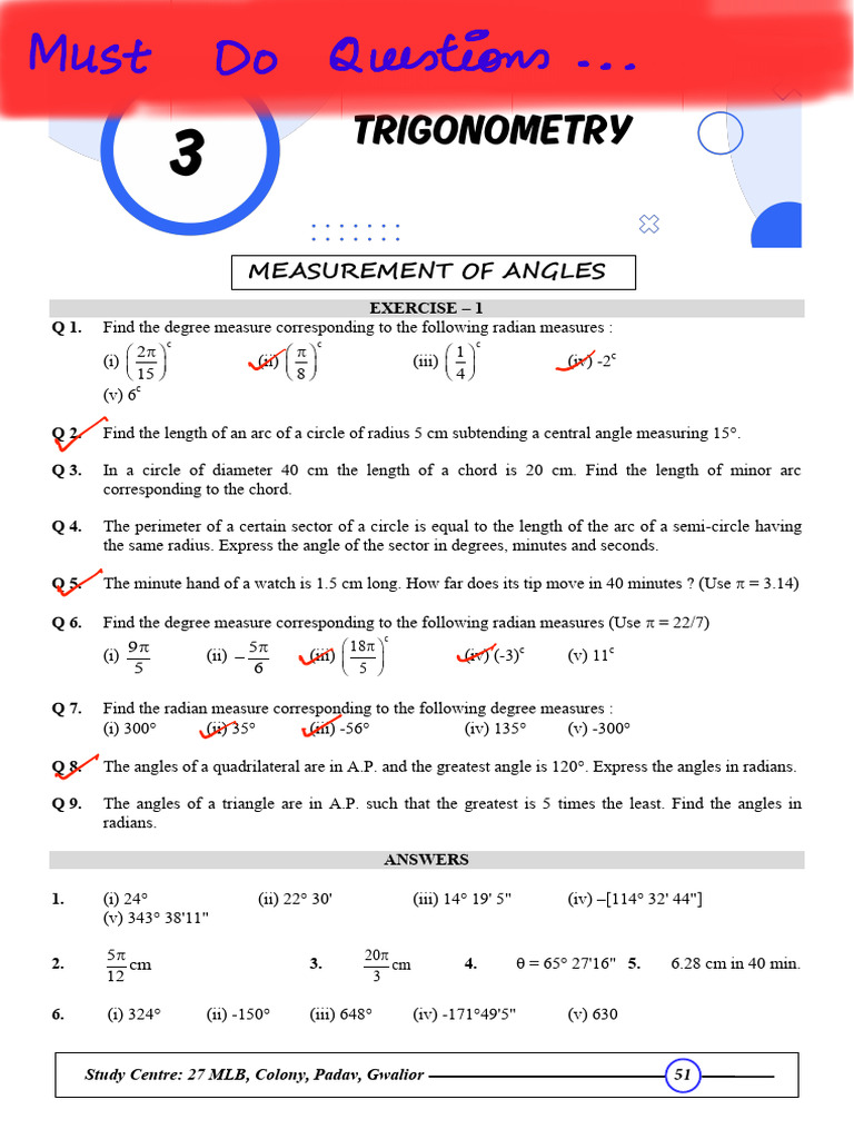 Trignometry Must Do | PDF | Circle | Angle