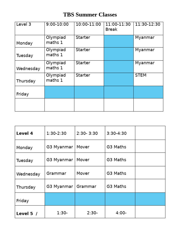 TBS SC Timetable | PDF