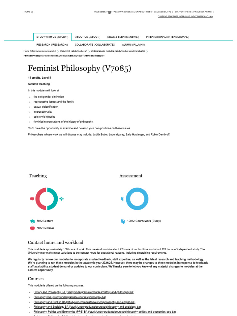 Feminist Philosophy Module - University of Sussex | PDF | Gender ...