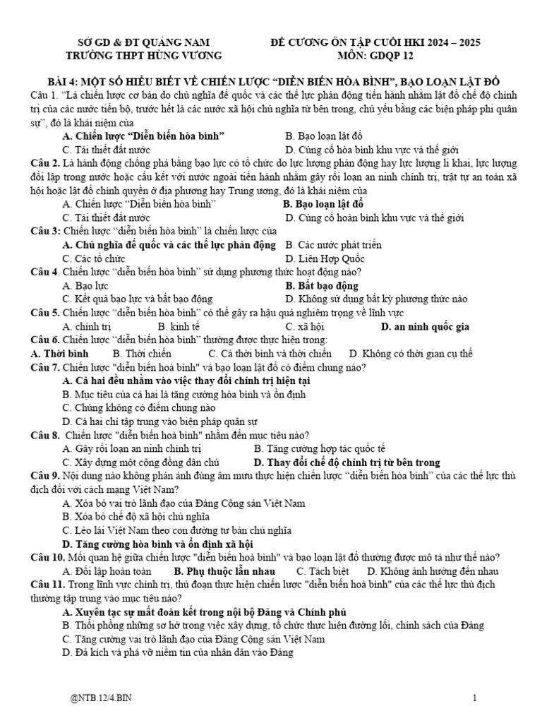 ĐỀ CƯƠNG GDQP 12 CUỐI KÌ I | PDF