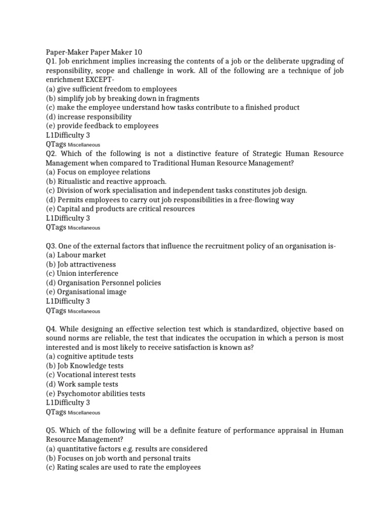 Coal India HR Test 1 | PDF | Performance Appraisal | Employment