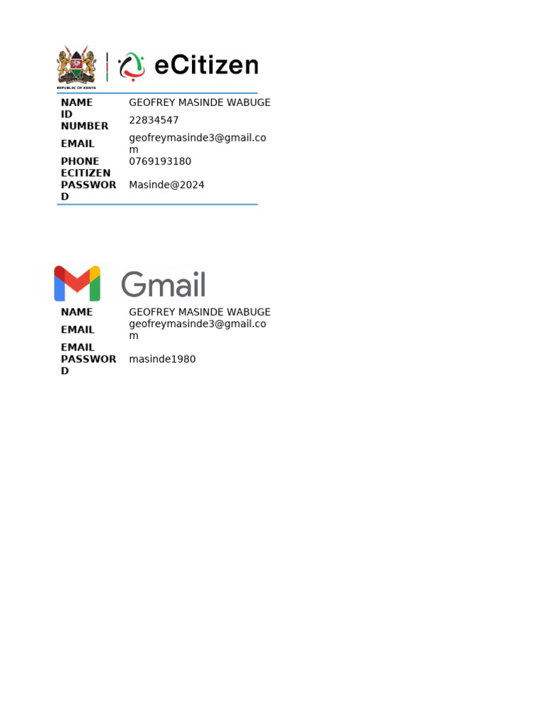 eCitizen Account Details for Geoffrey Wabuge | PDF