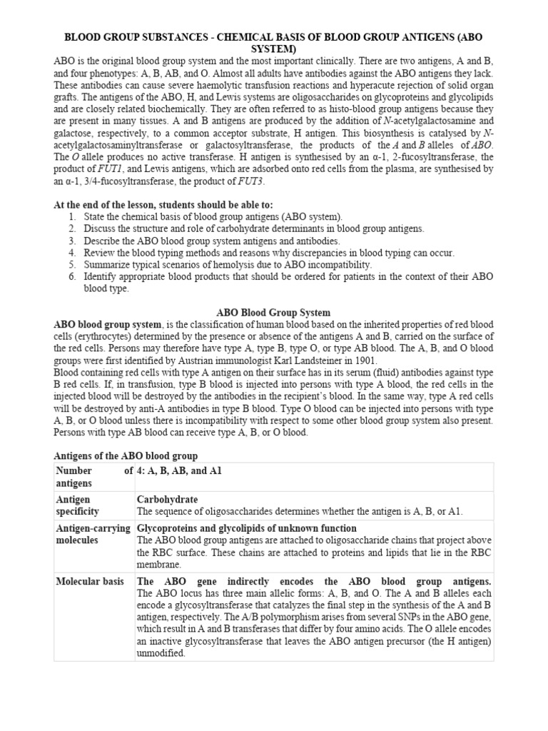 Chemical Basis of ABO Blood Groups | PDF | Blood Type | Antibody
