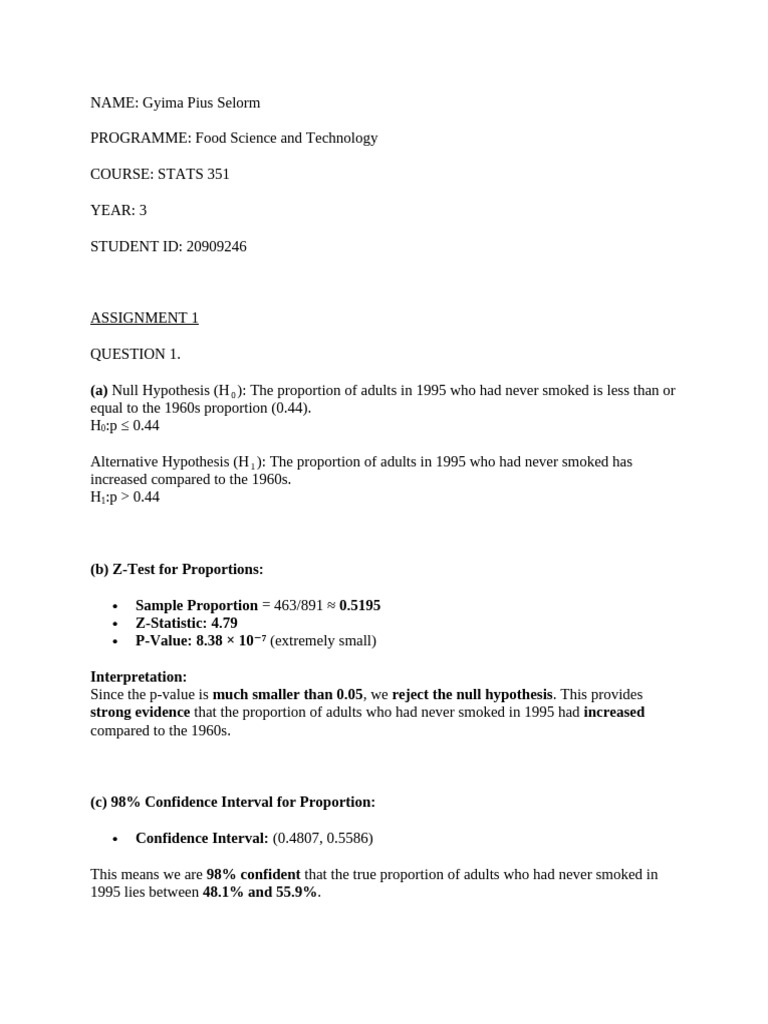 Statistics Assignment Pius Pdf P Value Statistics 1328