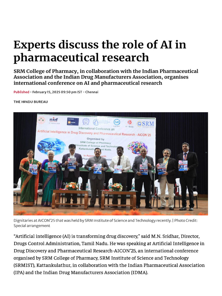 Experts Discuss The Role of AI in Pharmaceutical Research - The Hindu | PDF
