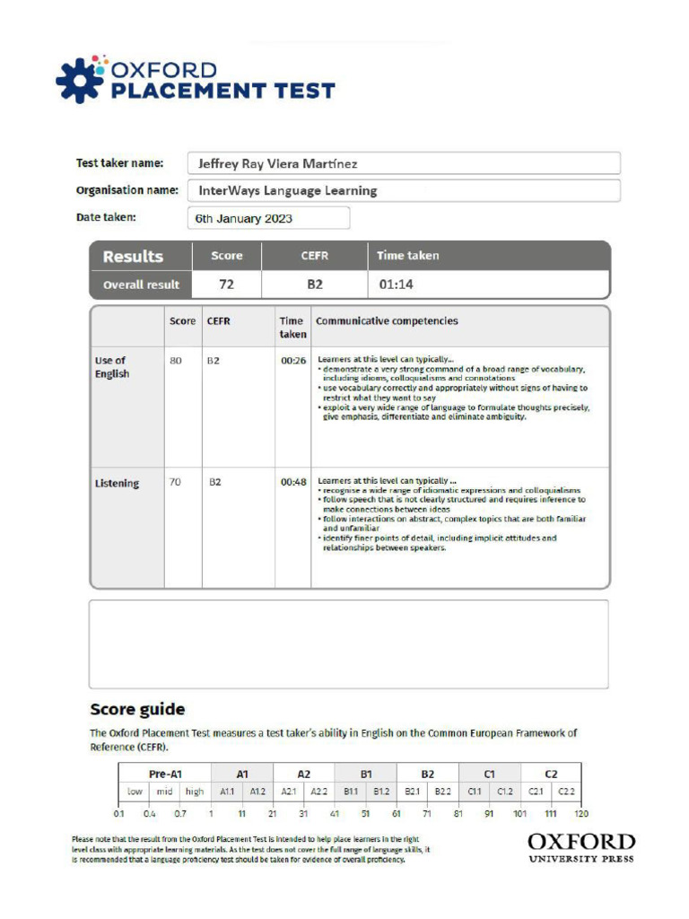 Jeffrey's Oxford Placement Test | PDF