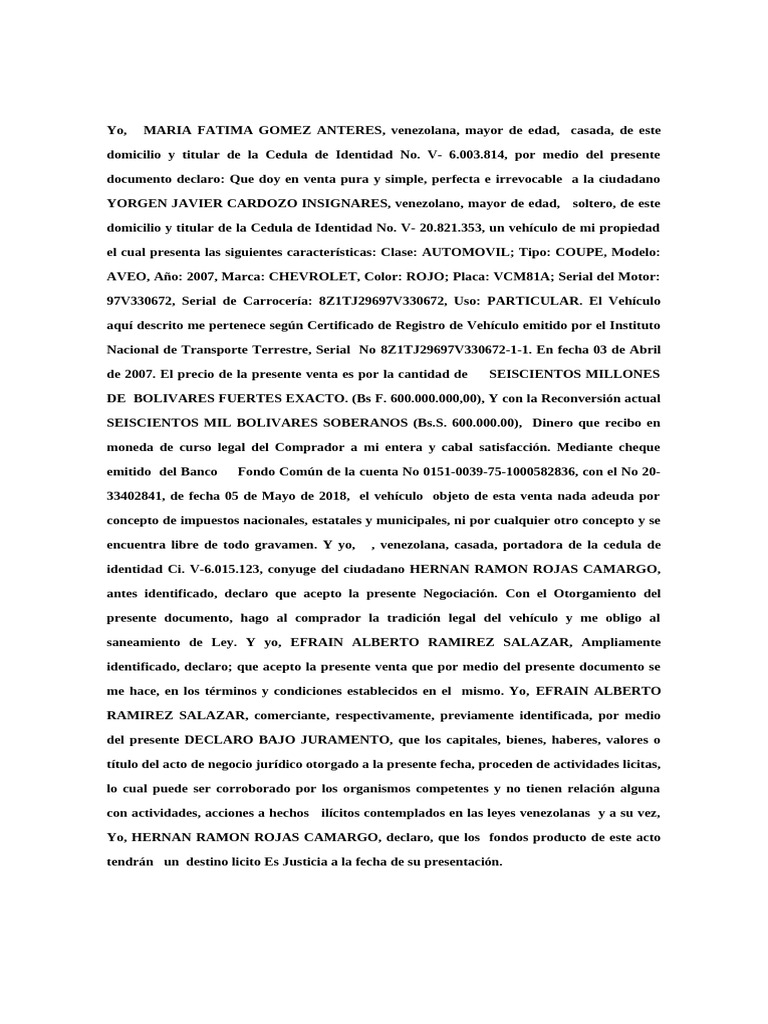 Venta de Aveo Rojo 2007 | PDF | Venezuela | Economias