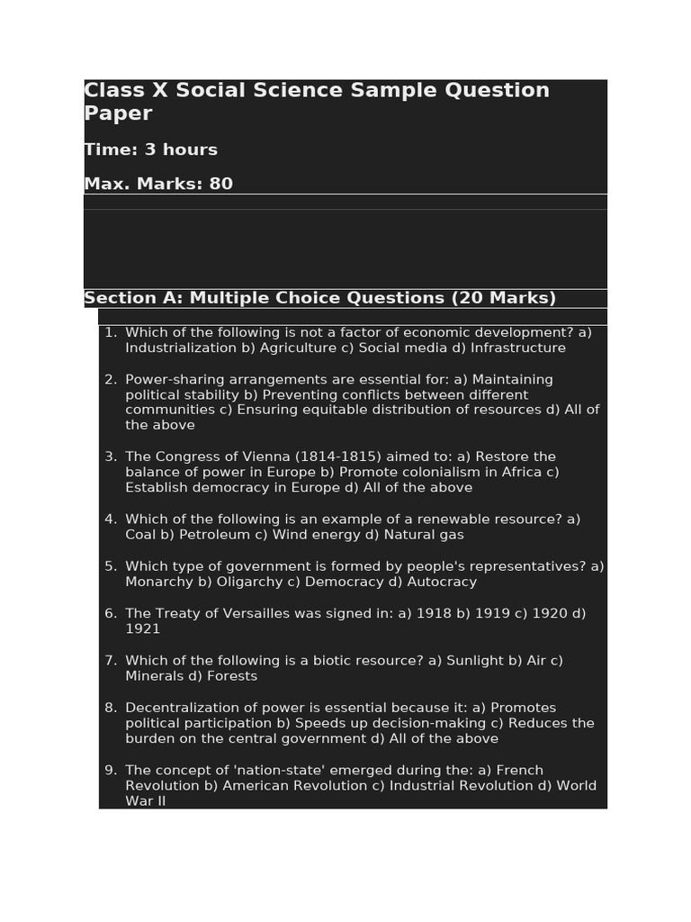 Class X Social Science Sample Paper | PDF | Four Asian Tigers ...