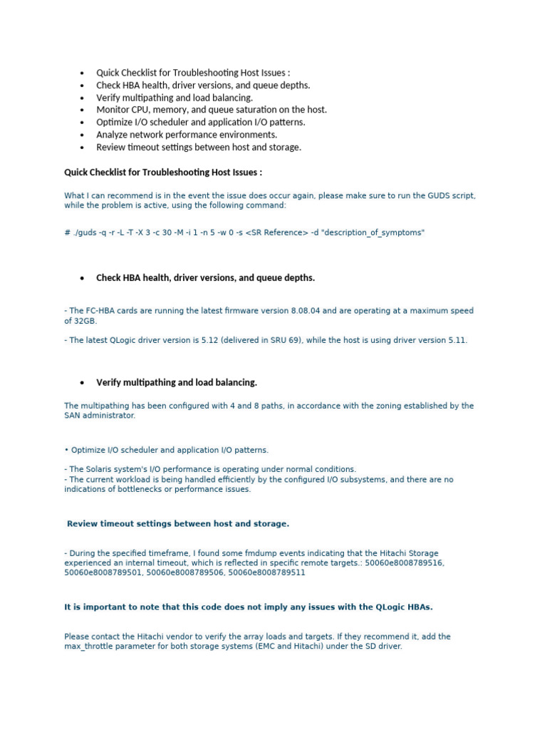Quick Checklist For Troubleshooting Host Issues | PDF