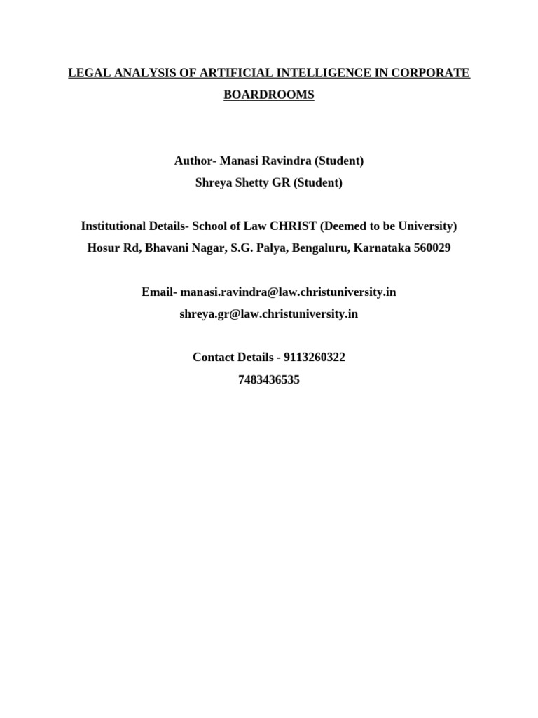 NLUD Abstract - LEGAL ANALYSIS OF ARTIFICIAL INTELLIGENCE IN CORPORATE ...