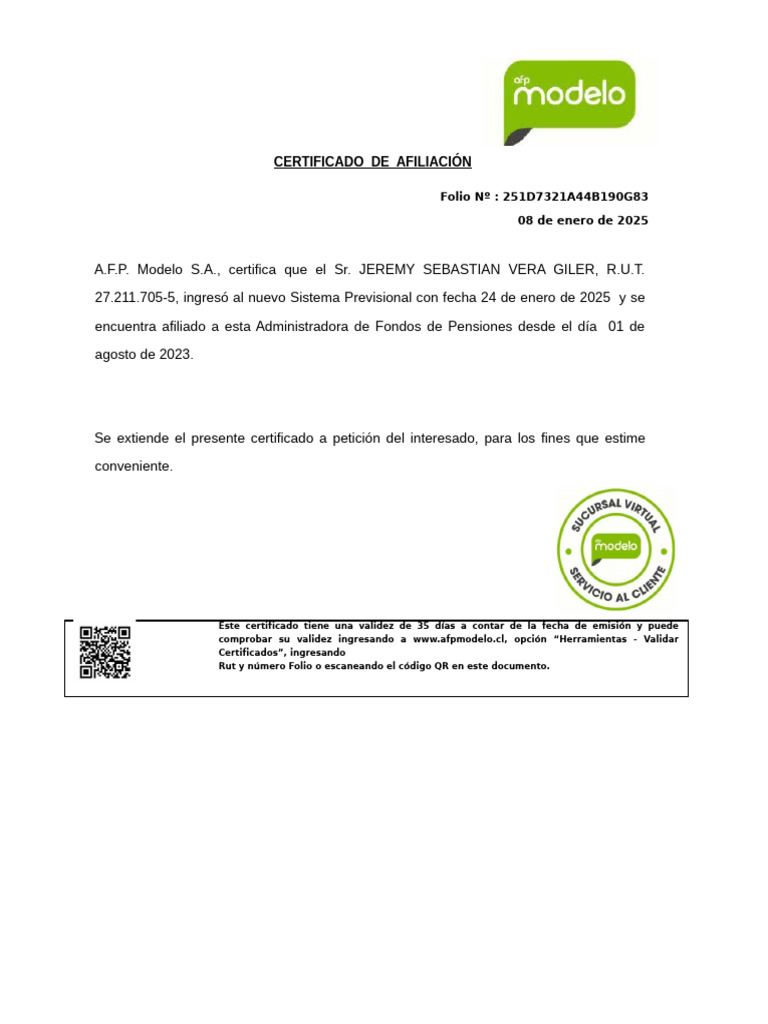 Certificado Afp | PDF
