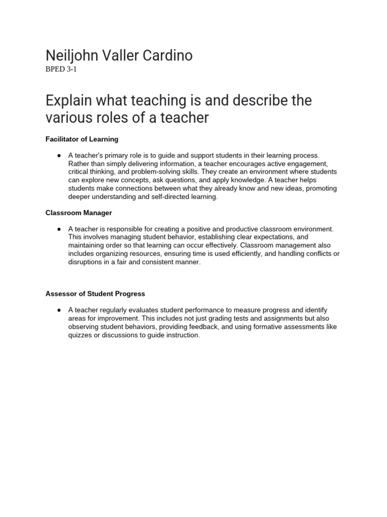 Explain What Teaching Is and Describe The Various Roles of A Teacher | PDF