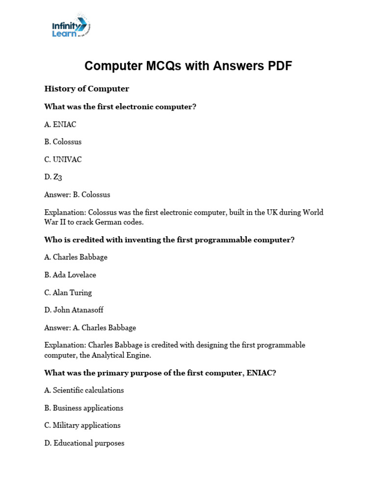 Computer-MCQs-with-Answers-PDF | PDF | Input/Output | Operating System