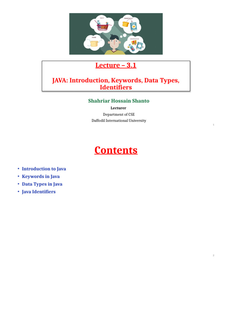 Lecture - 3.1-Java Introduction, Keywords, Data Types, Identifires | PDF | Java (Programming ...