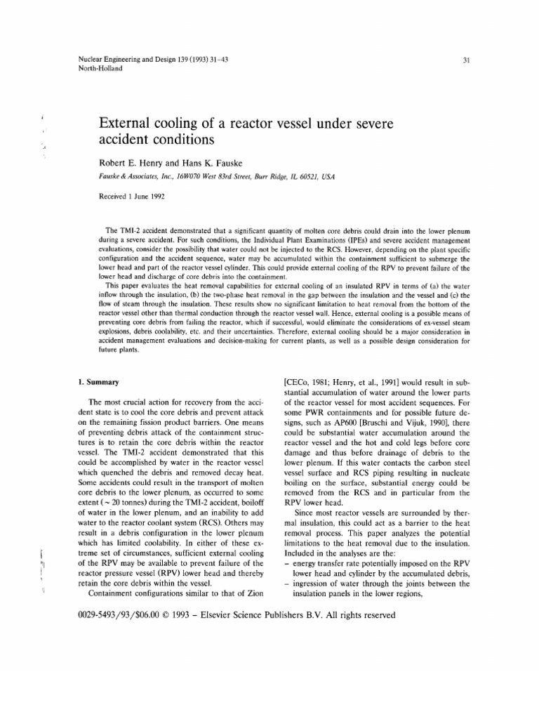 Henry & Fauske (1993) - External Cooling of Reactor Vessel Under Severe ...