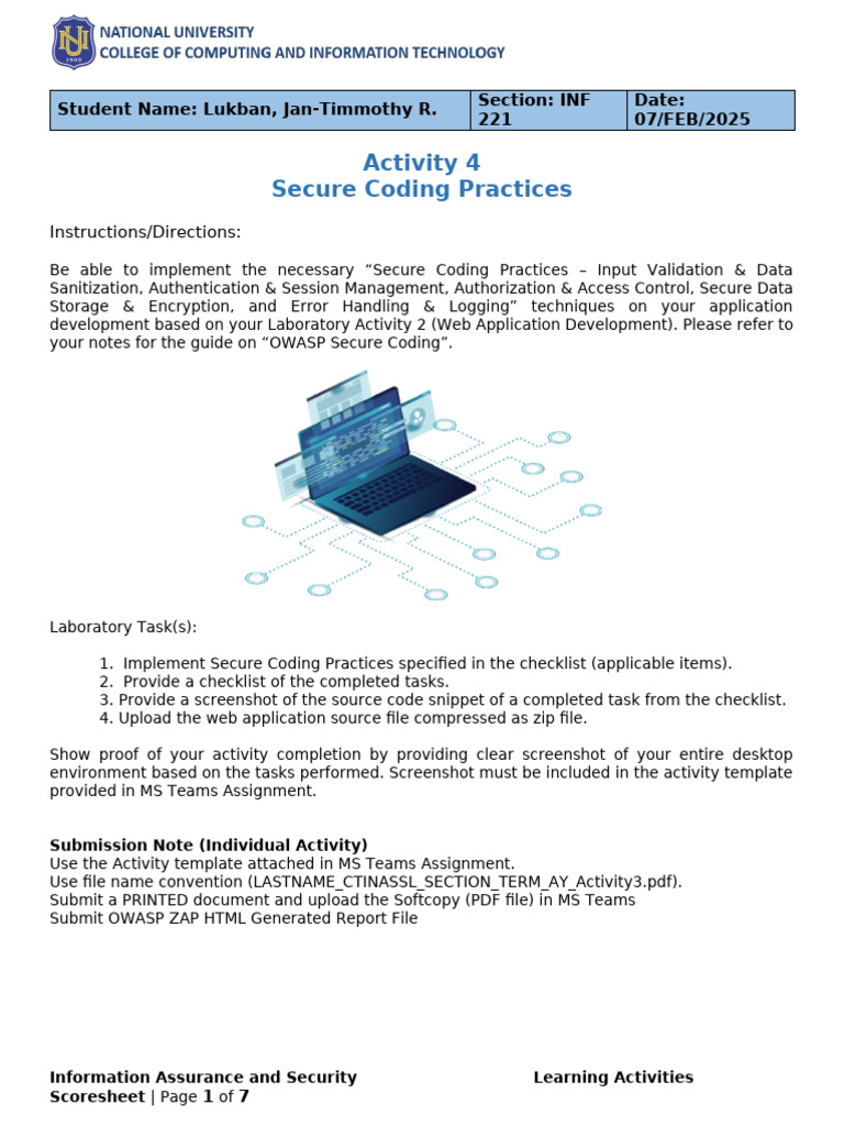 Self-Paced Activity 4 Secure Coding Practices | PDF | Http Cookie | Encryption
