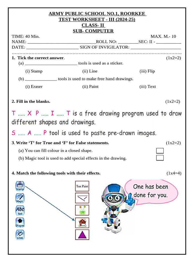 Cl 2 Worksheet l 3 2024 25 | PDF