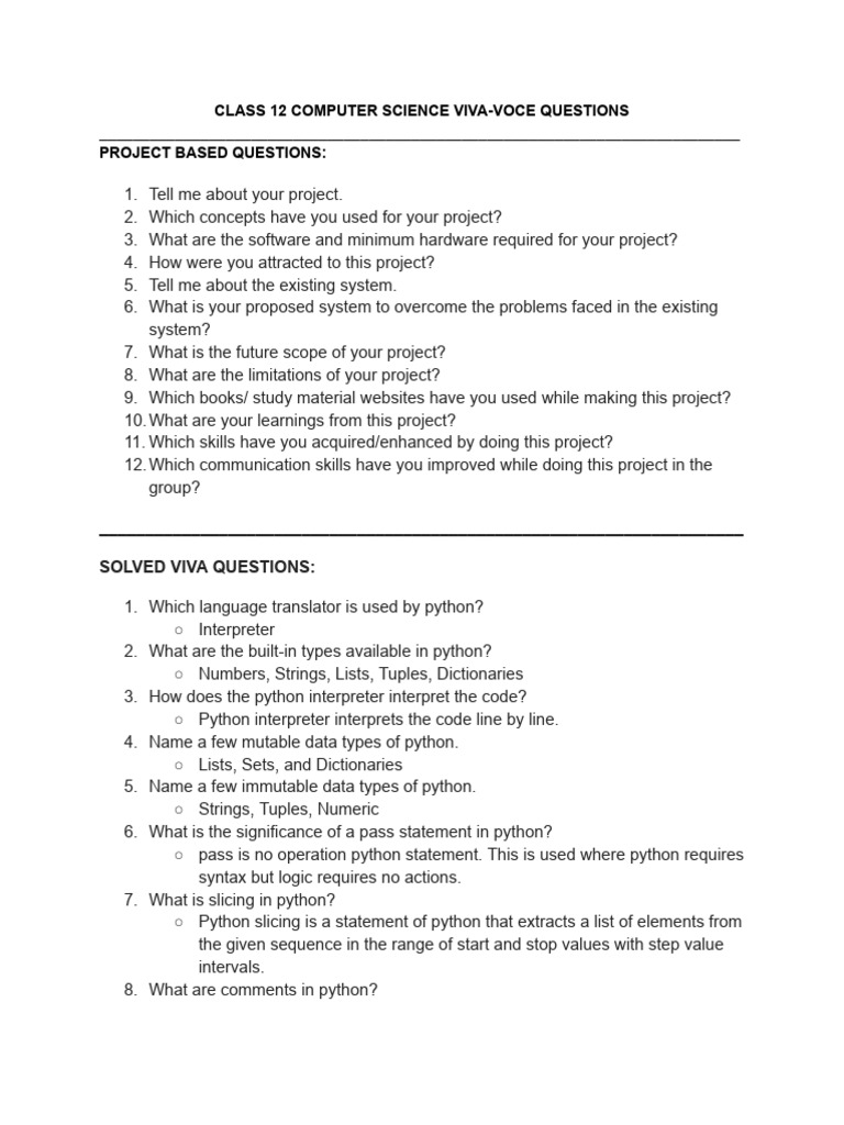 Class 12 Computer Science Viva-Voce Questions | PDF | Parameter (Computer Programming) | Scope ...