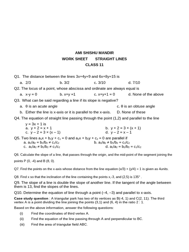 Work Sheet Straight Lines | PDF