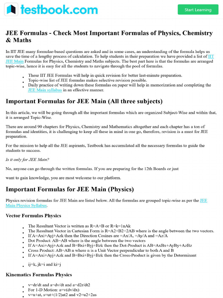 JEE Formulas - Check Most Important Formulas of Physics, Chemistry ...