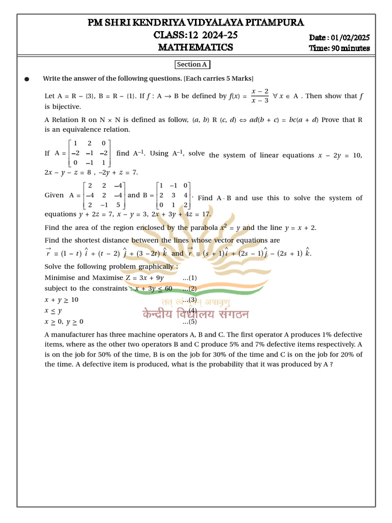 MATHEMATICS - D30 Jan 2025 | PDF | Linear Algebra | Mathematical Analysis