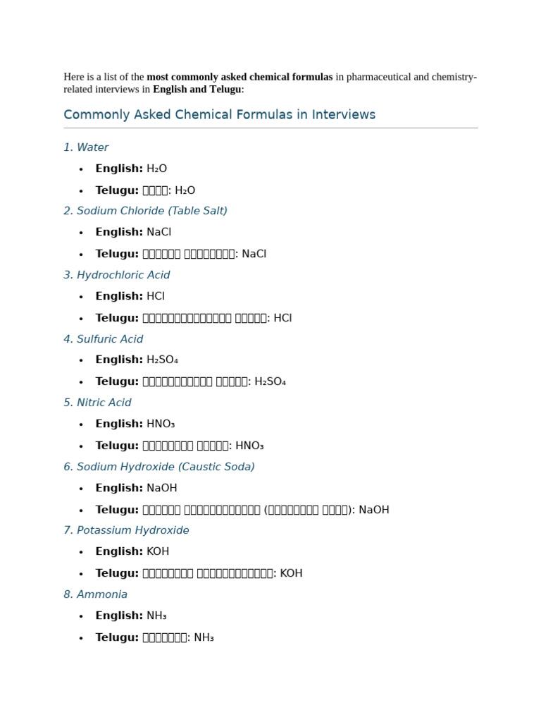 Chemical Formulas | PDF