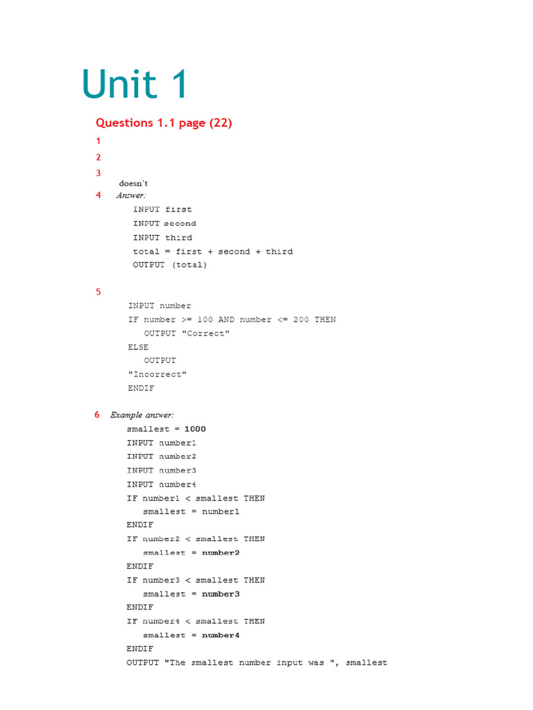 Answer Key Unit 1 | PDF