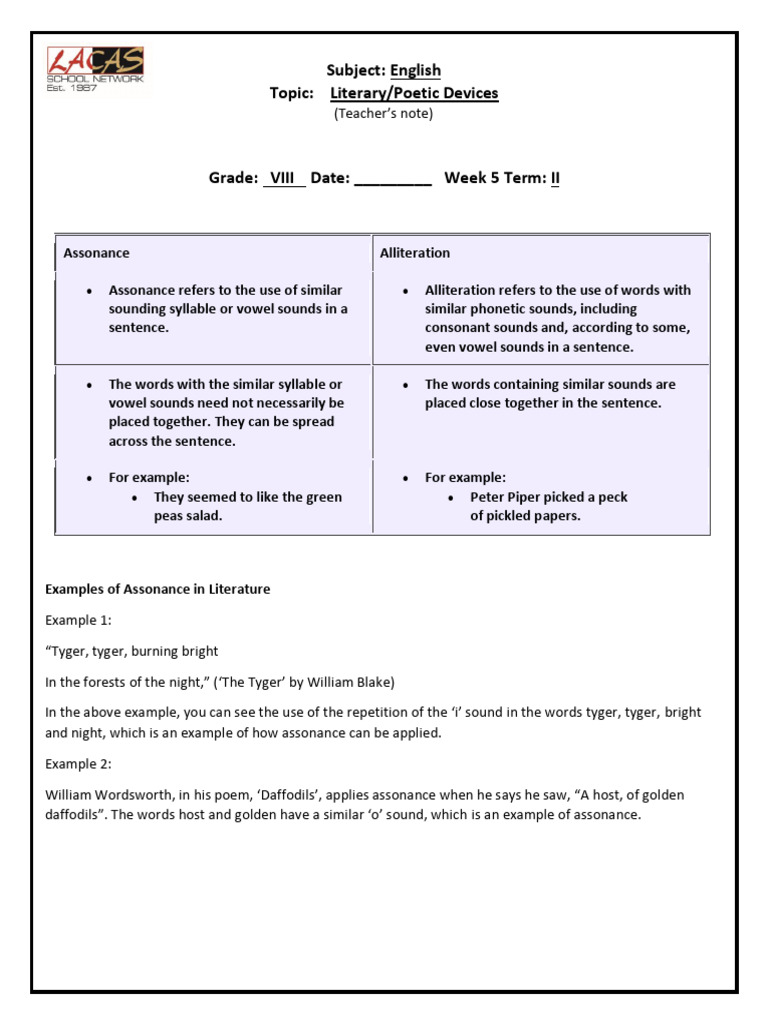Week 5, Term 2, Grade 8, Literary Devices | PDF | Rhyme | Poetry