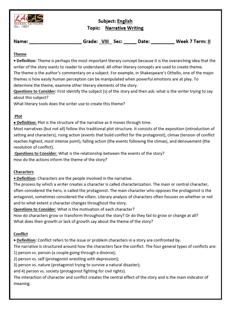 Week 7, Term 2, Grade 8, Narrative Writing & Rubric | PDF | Narration ...
