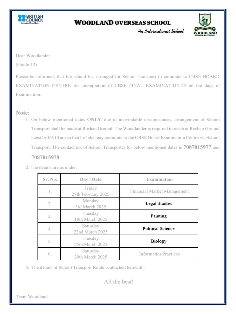G-12 Transport Route For CBSE Board Examination | PDF