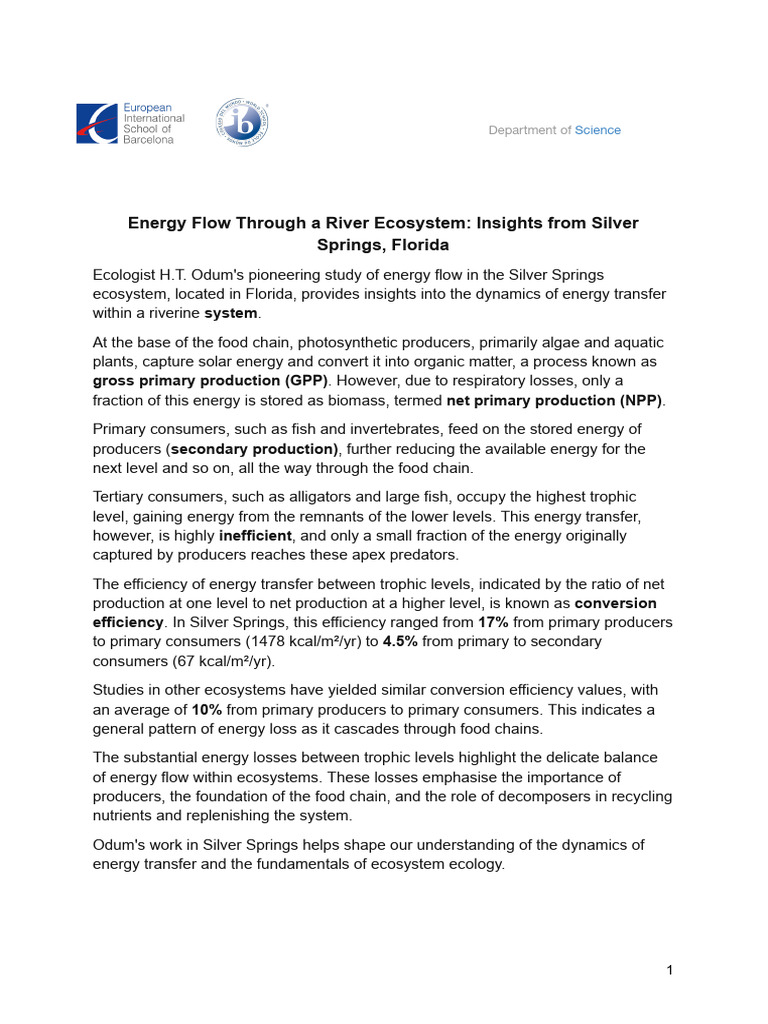 Energy Flow in Silver Springs Ecosystem | PDF | Food Web | Nature
