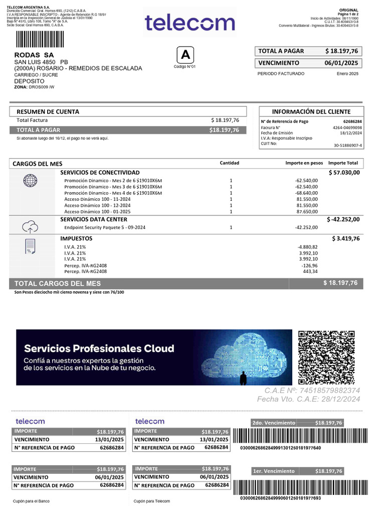 Factura Telecom Argentina Enero 2025 | PDF