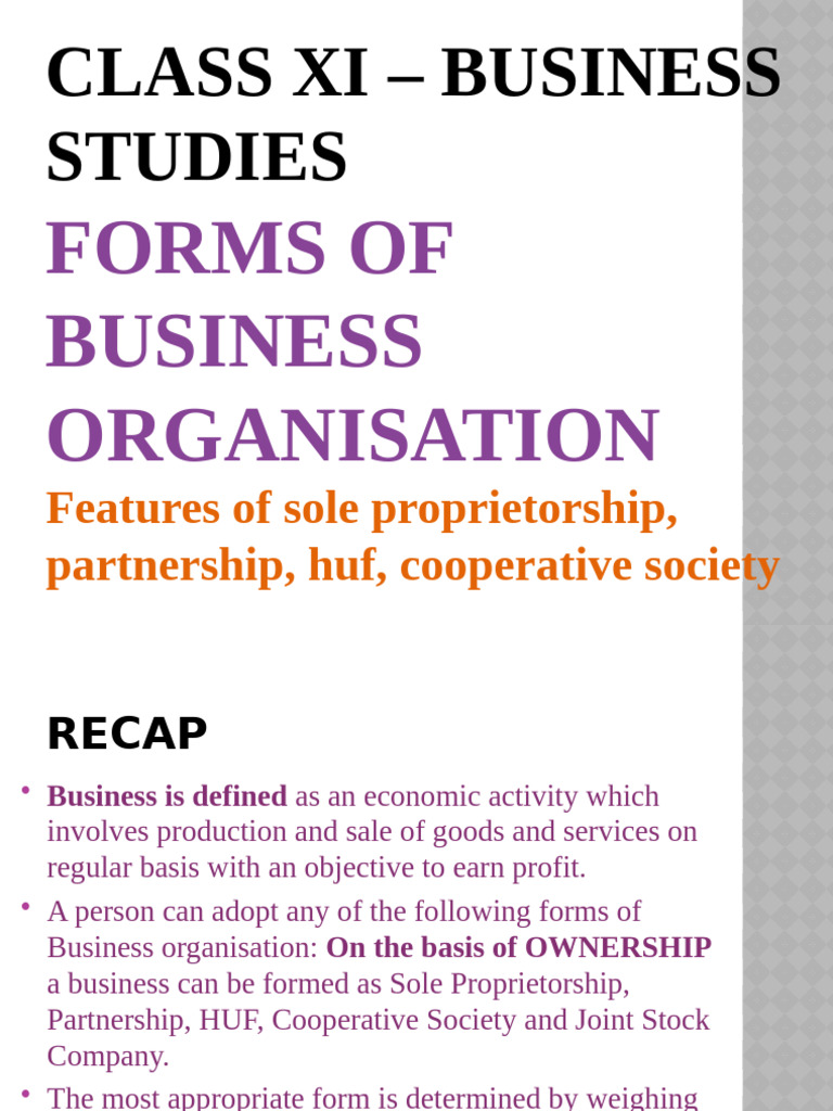Forms of Business Organisation Overview | PDF | Partnership | Sole ...