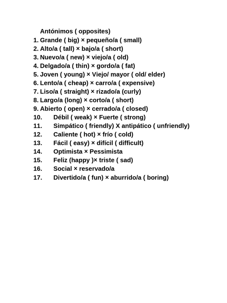 Antónimos (Opposites) | PDF