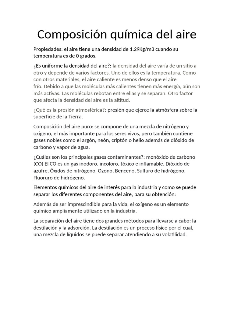 Composición Química Del Aire | PDF