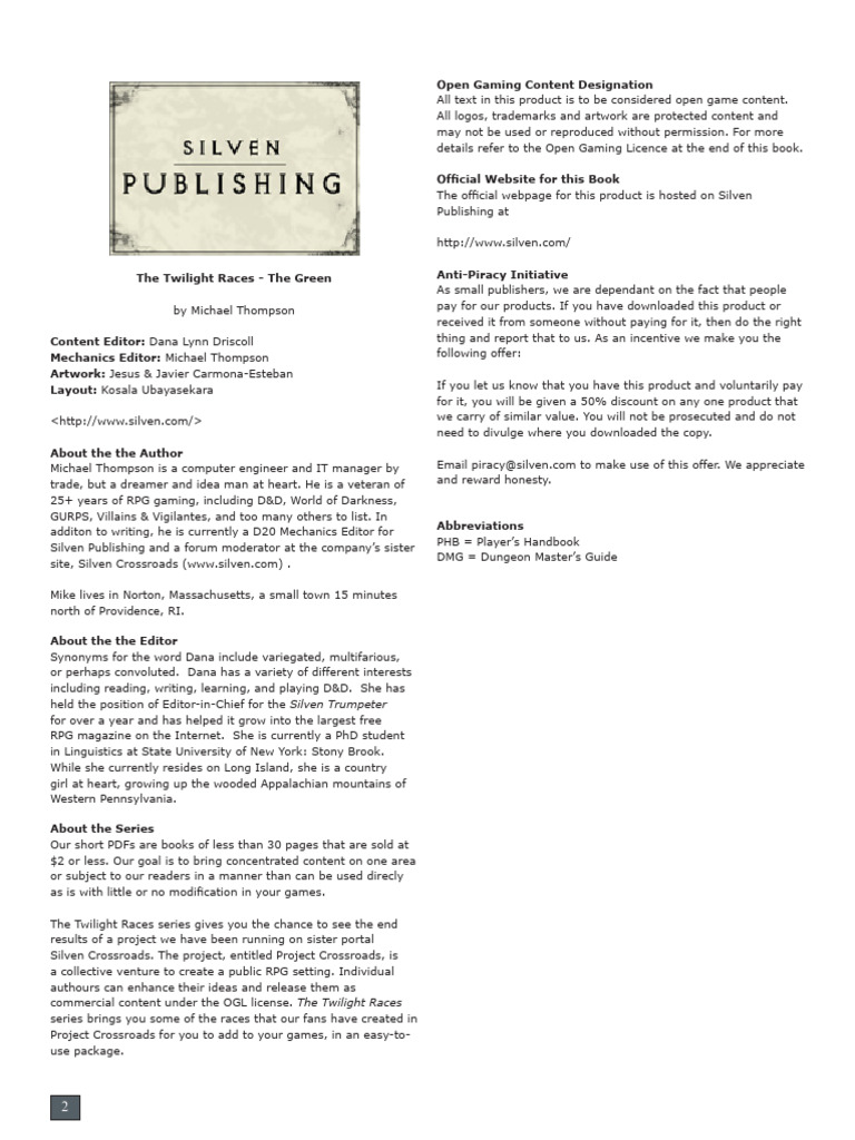 d20 Silven Publishing Races of Twilight The Green | PDF | Deities ...