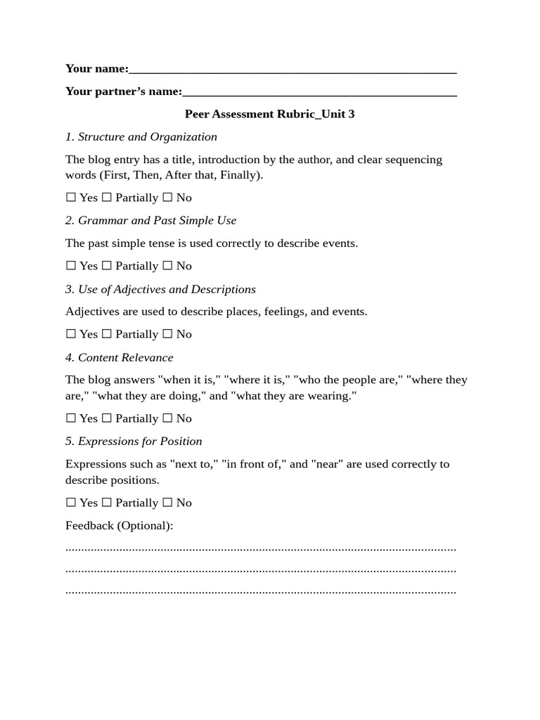 Peer Assessment rubric Writing U3 | PDF