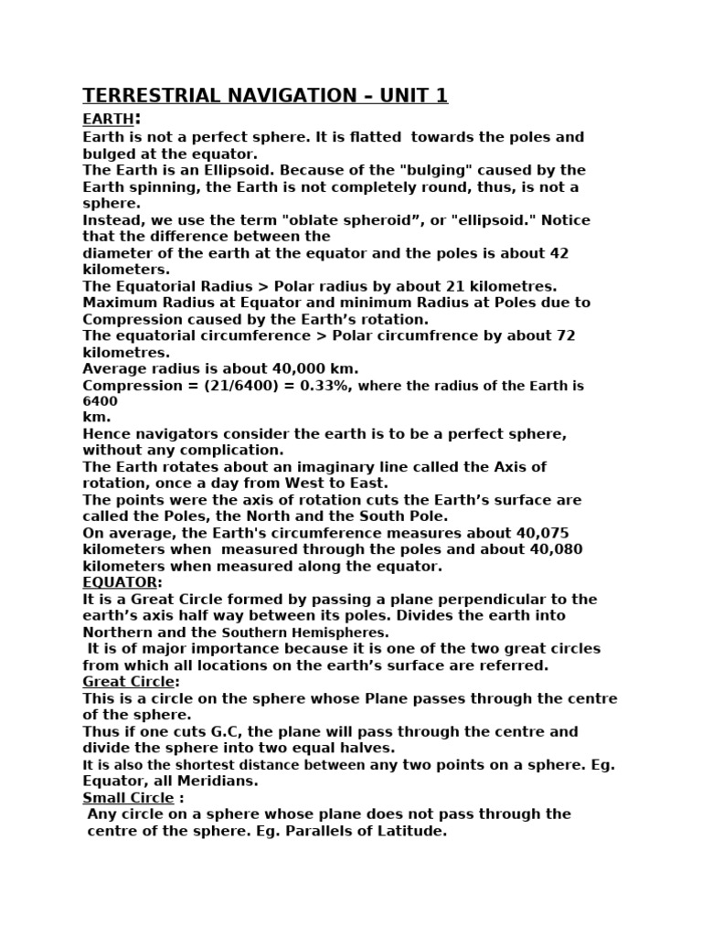Unit 1 Terrestrial Navigation | PDF | Compass | Latitude