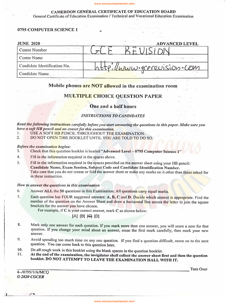 Cameroon A-Level Computer Science Exam | PDF | Computer Data Storage ...