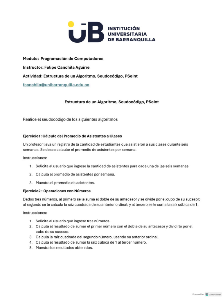 EC2. ACT Estructura de Algoritmo, Seudocódigo, Pseint | PDF