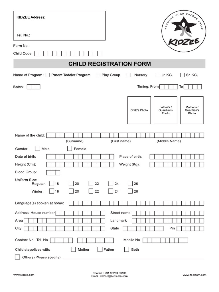 Kidzee Registration Form Revised | PDF