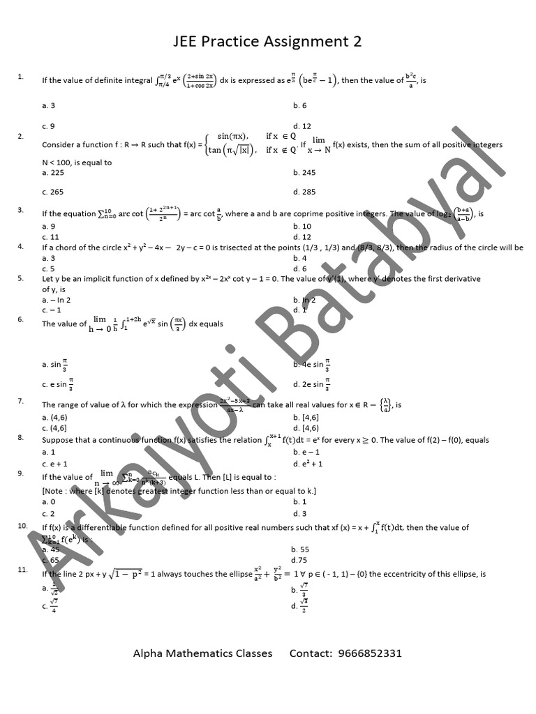 JEE Practice Assignment 2[1] | PDF | Number Theory | Discrete Mathematics